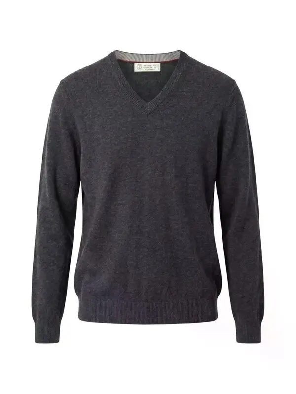 Brunello Cucinelli V-neck Fine Knit Sweater - Grey