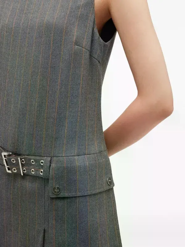 GANNI Pinstripe Pattern Belted Midi Dress