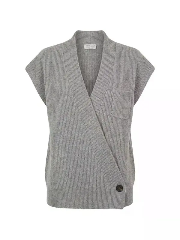 Brunello Cucinelli Ribbed Wrap-front Top