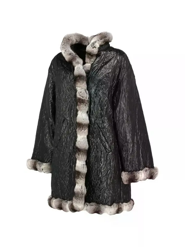 MARIO BORSATO VINTAGE Moiré-effect Coat With Fur Trim