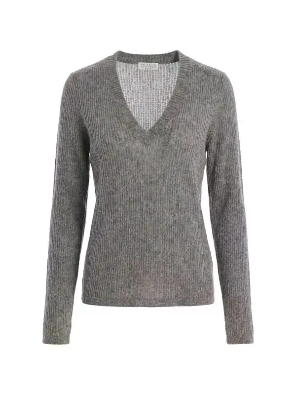 Brunello Cucinelli Ribbed Knit V-neck Sweater - Grey