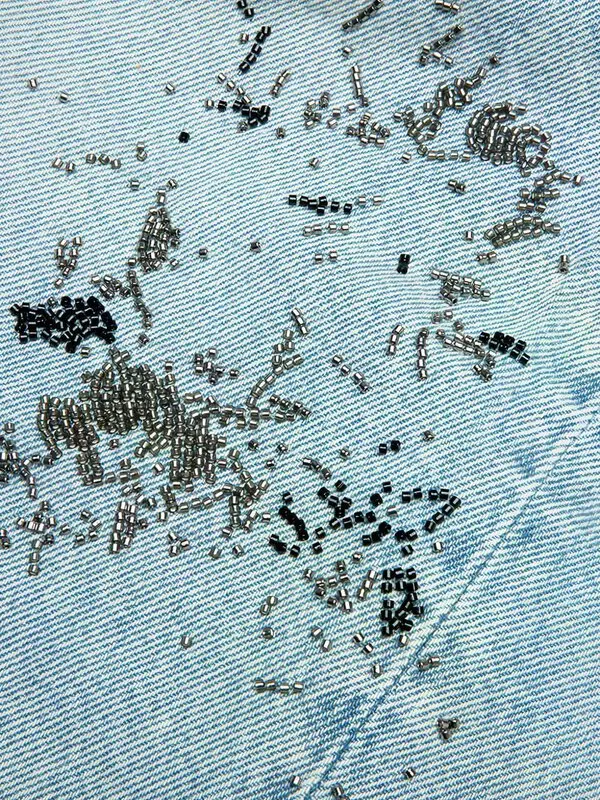 PURPLE BRAND Beaded Splatter-effect Denim Shorts - Blue