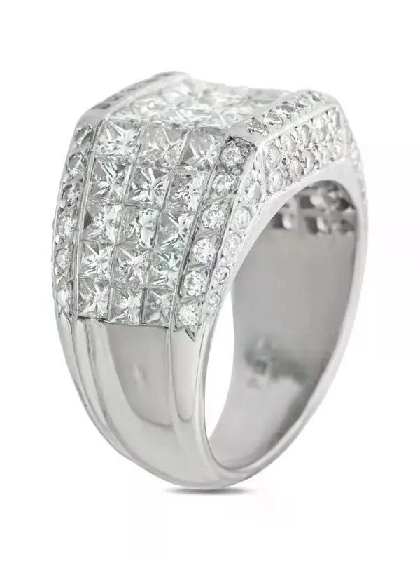 LB EXCLUSIVE 3.07 Carat Princess And Round Cut Diamond Platinum Ring - Silver