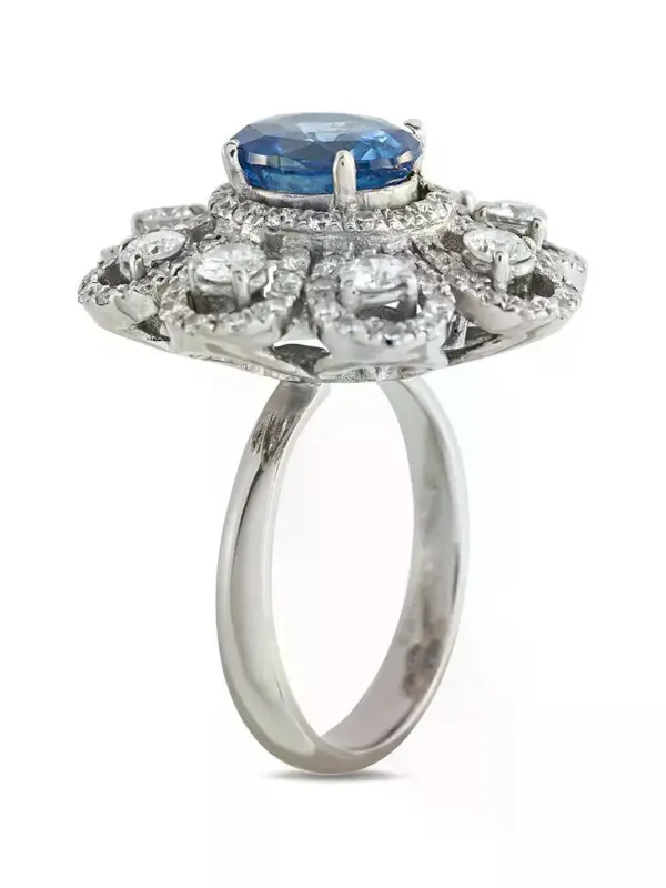LB EXCLUSIVE Sapphire And Diamond Floral Ring - Silver