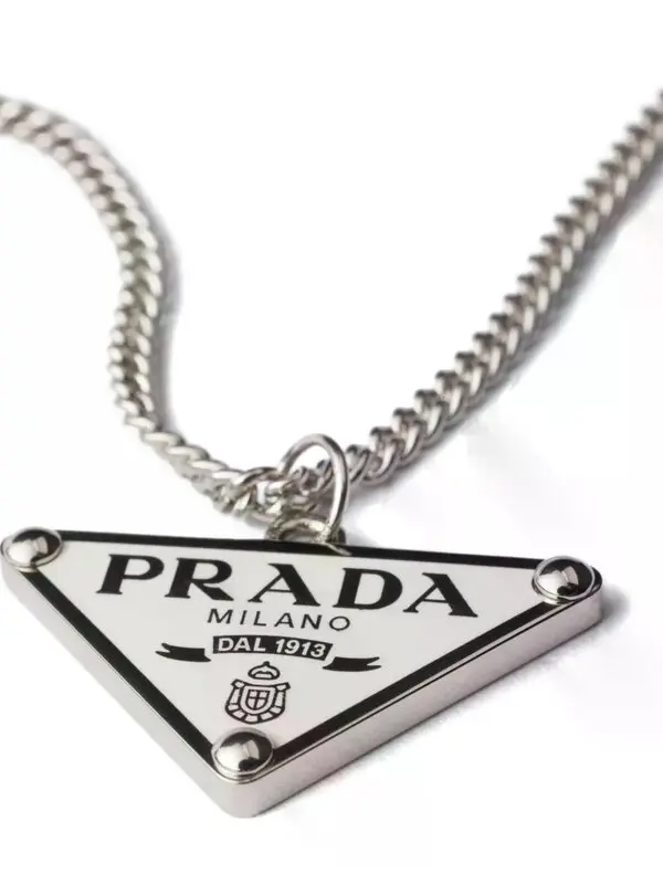 Prada Enameled Metal Triangle Logo Necklace