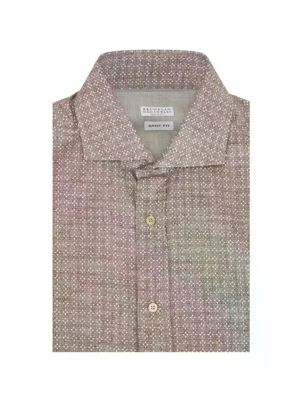 Brunello Cucinelli Geometric-print Spread-collar Shirt