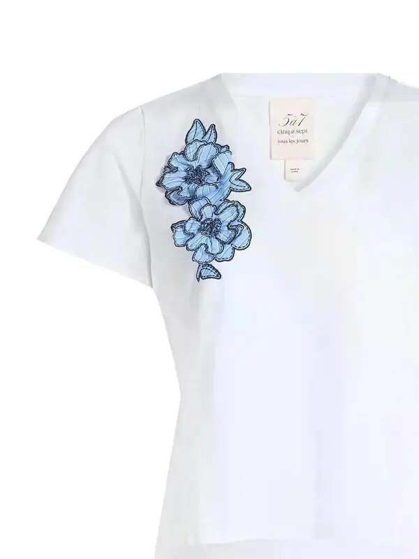 Cinq À Sept Floral Appliqué V-neck T-shirt