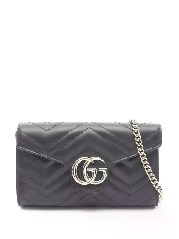 Gucci Gg Marmont Matelassé Leather Wallet On Chain Crossbody Bag - Black