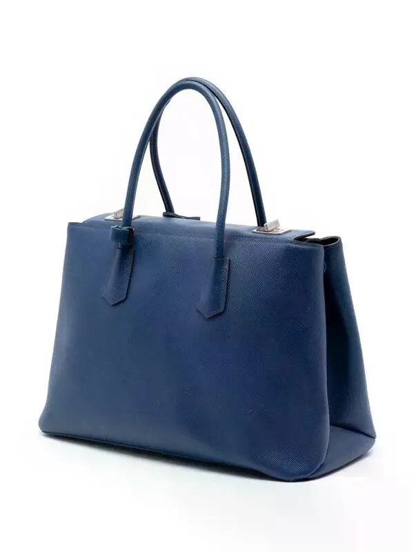 Prada Saffiano Cuir Turnlock Twin Satchel - Blue