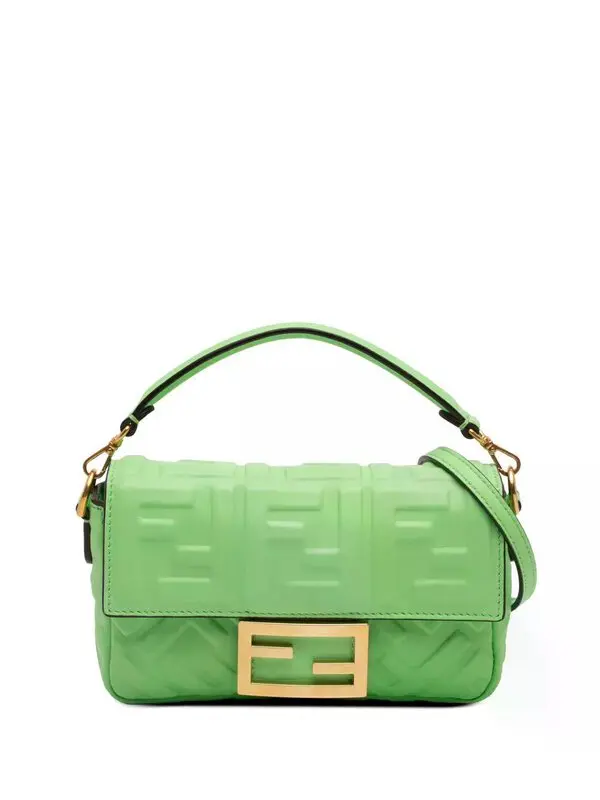 Fendi Mini Zucca Embossed Leather Baguette Satchel - Green