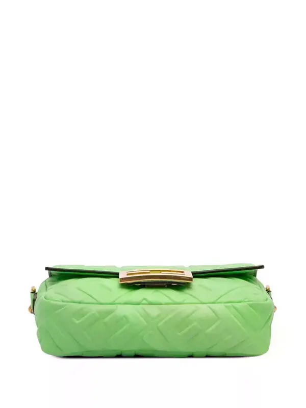 Fendi Mini Zucca Embossed Leather Baguette Satchel - Green