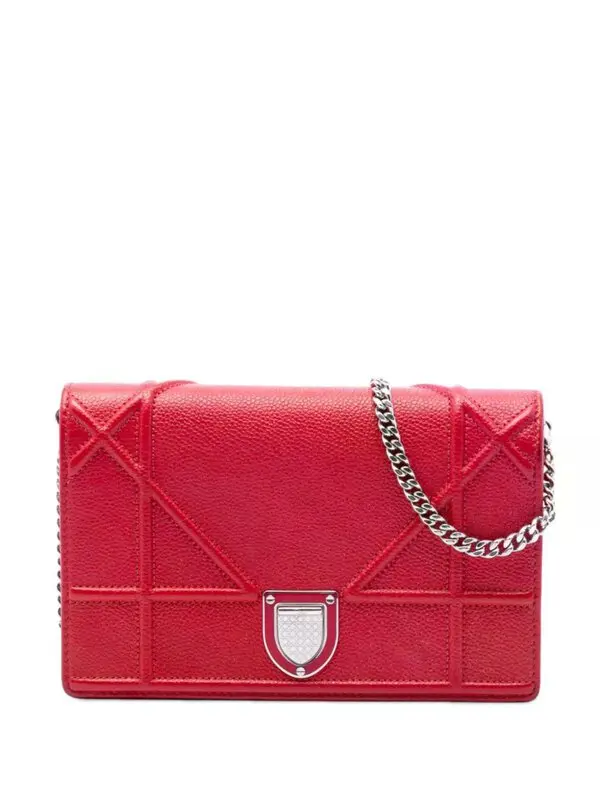 Dior Grained Calfskin Diorama Wallet On Chain Crossbody Bag - Red