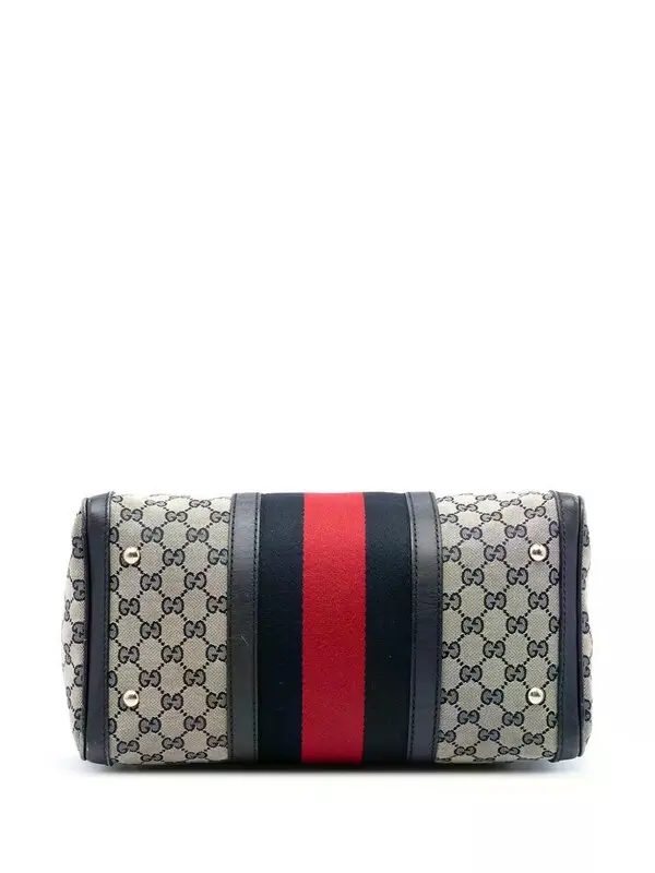 Gucci Medium Gg Canvas Web Joy Boston Bag Satchel - Black