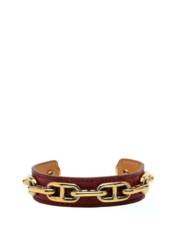 Hermès Leather And Gold Plated Chaine D'ancre Cuff Bracelet - Red