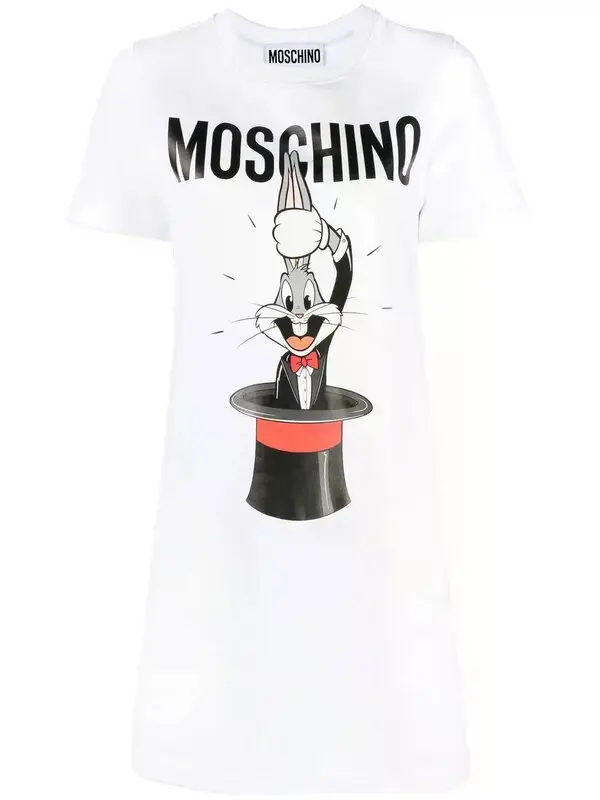 Moschino Bugs Bunny Print Cotton Dress - White