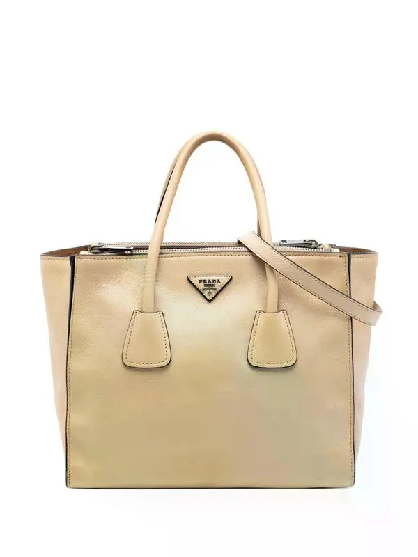 Prada Glace Calf Twin Pocket Double Handle Satchel - Neutrals