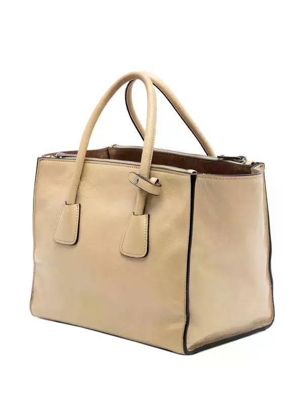 Prada Glace Calf Twin Pocket Double Handle Satchel - Neutrals