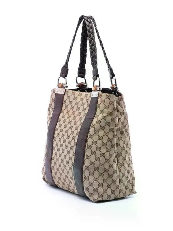 Gucci Large Gg Canvas Bamboo Tote Bag