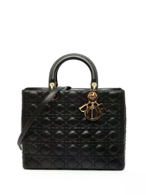 Dior Lady Lambskin Cannage Satchel - Black