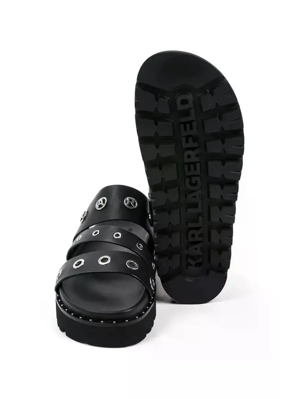 Karl Lagerfeld Embellished Logo Plaque Flat Sandals