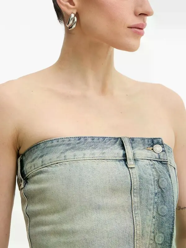 Armani Exchange Strapless Asymmetrical Top With Frayed Hem
