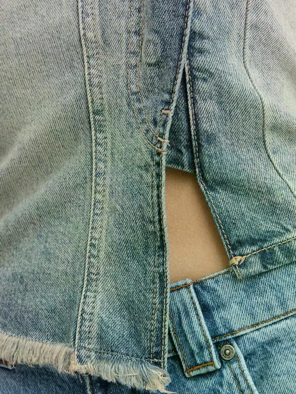 Armani Exchange Strapless Asymmetrical Top With Frayed Hem