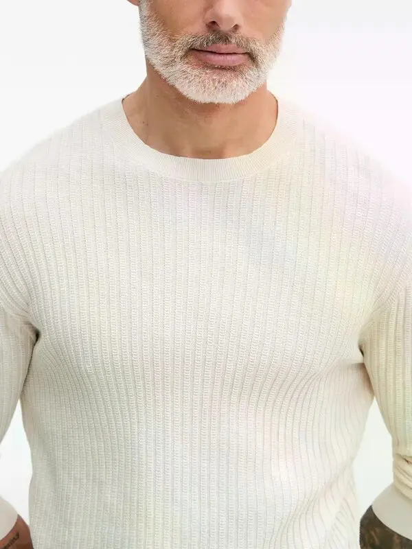 Armani Exchange Ribbed Knit Crew Neck Sweater - Neutrals