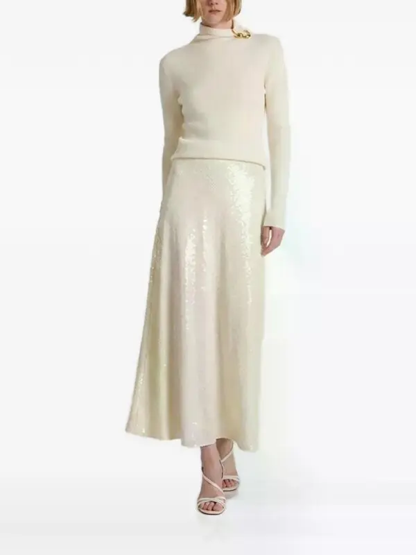Alberta Ferretti Ribbed Knit High Neck Sweater With Gold-tone Hardware
