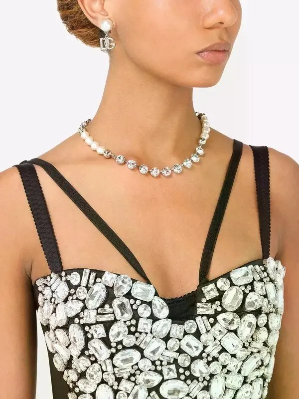 Dolce & Gabbana Dg Logo Pearl Embellished Drop Earrings