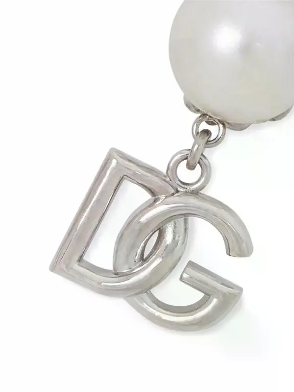 Dolce & Gabbana Dg Logo Pearl Embellished Drop Earrings