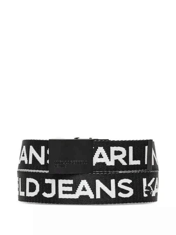 Karl Lagerfeld Logo Jacquard Plaque Buckle Belt - Black
