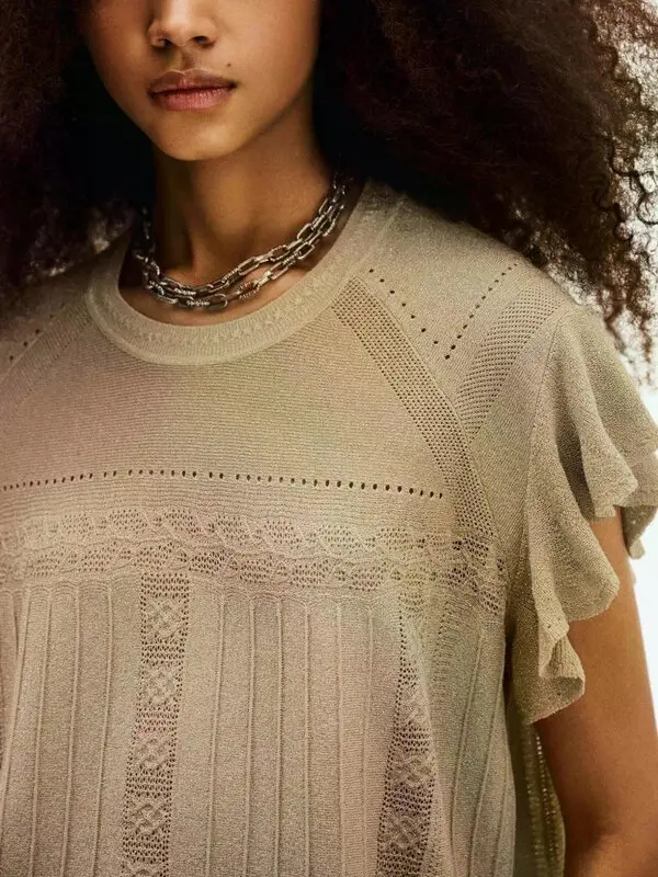 Ba&sh Piera Pointelle-knit Ruffled Top