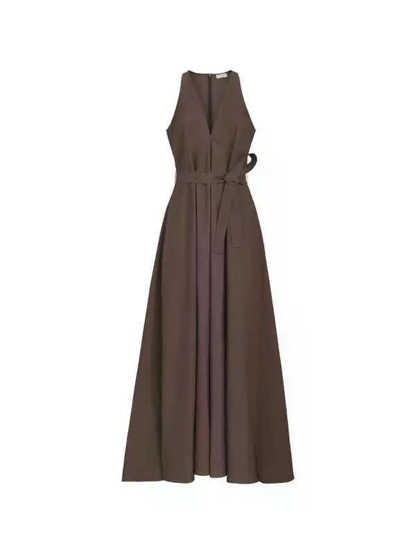 Brunello Cucinelli Techno Cotton Poplin Belted Maxi Dress