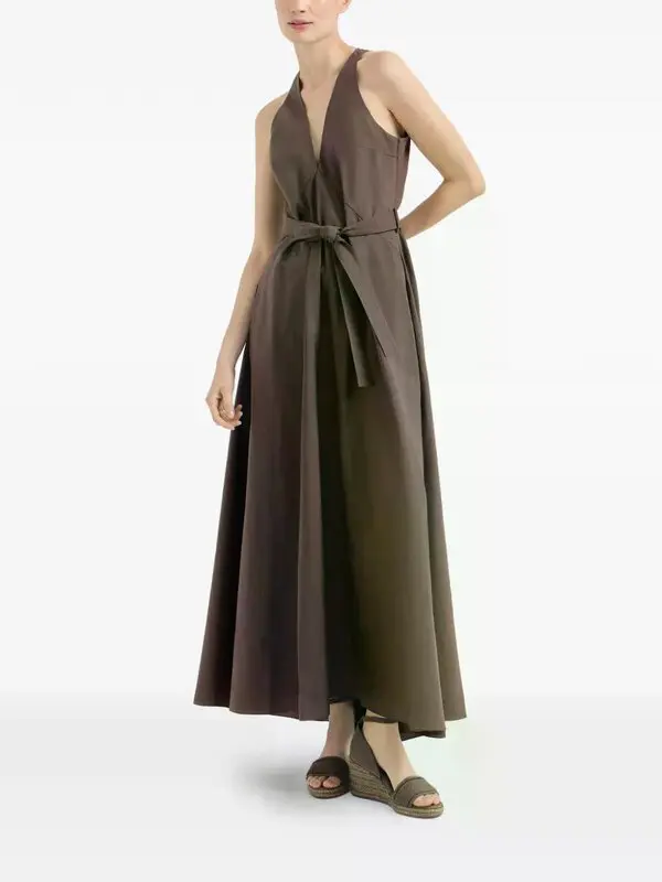 Brunello Cucinelli Techno Cotton Poplin Belted Maxi Dress