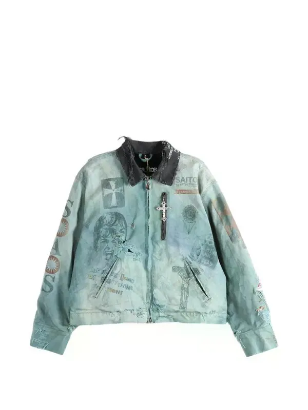SAITOS Distressed Graphic-print Work Jacket