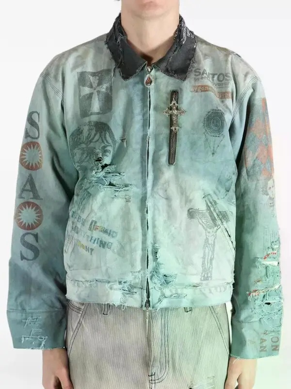 SAITOS Distressed Graphic-print Work Jacket