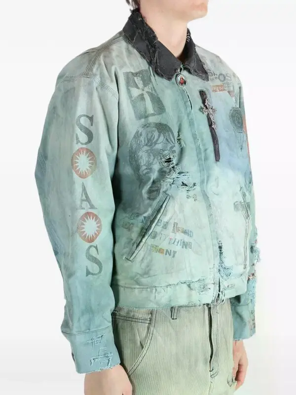 SAITOS Distressed Graphic-print Work Jacket