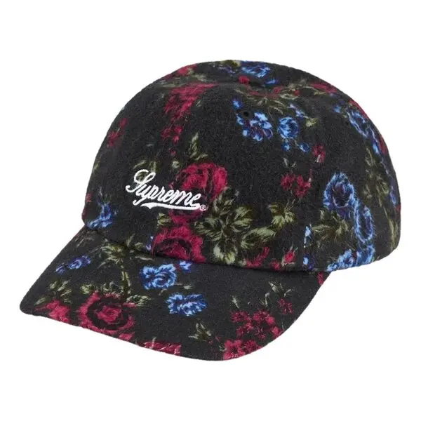 Supreme Ss26 Floral Flannel 6-panel Cap - Black