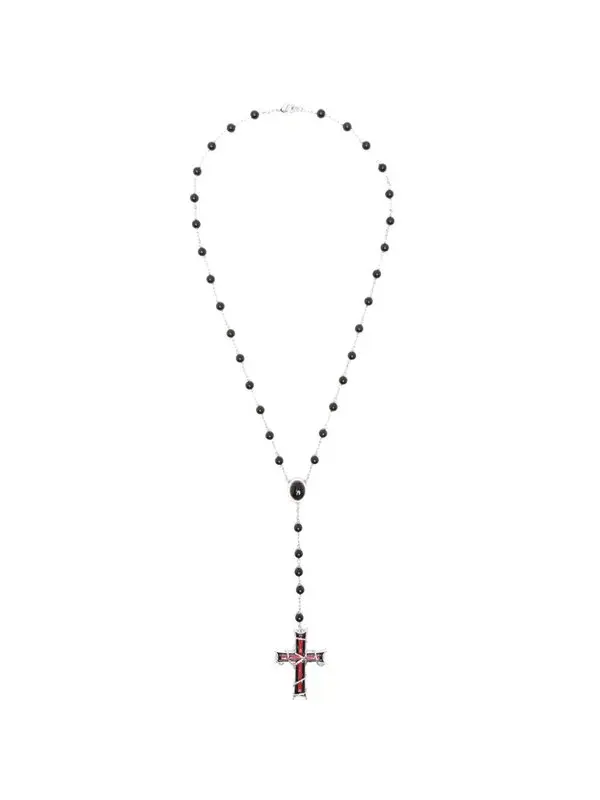 DARKAI Beaded Cross Pendant Necklace - Silver