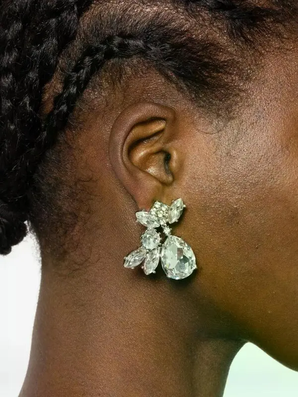 SELF-PORTRAIT Crystal Embellished Cluster Earrings - Silver