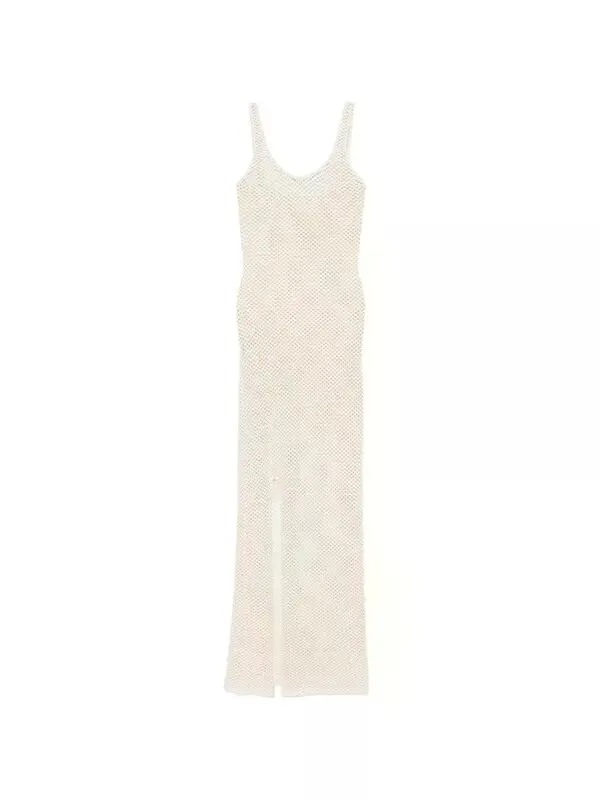 FROM BIKINI Crochet Knit Side-slit Maxi Dress