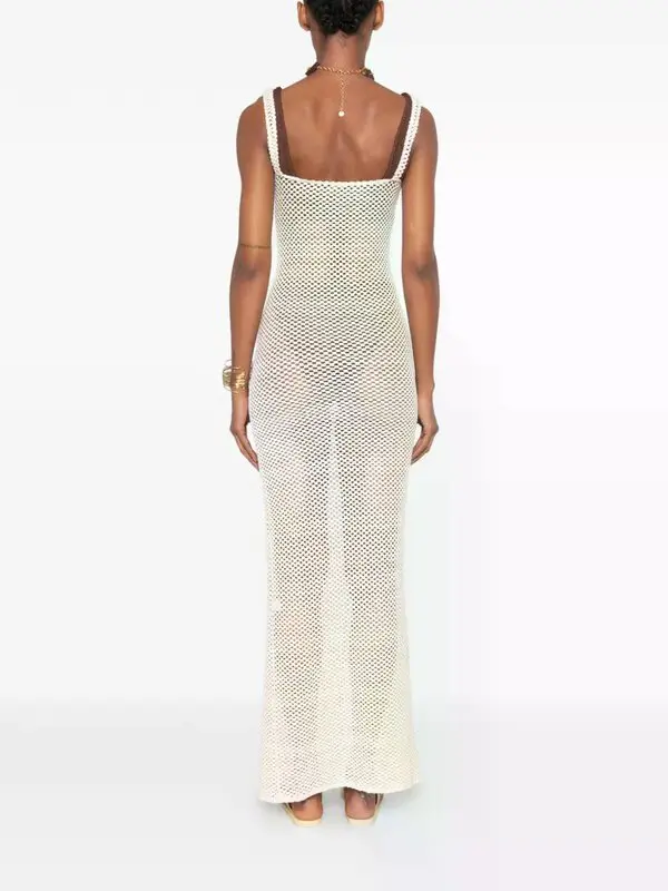 FROM BIKINI Crochet Knit Side-slit Maxi Dress