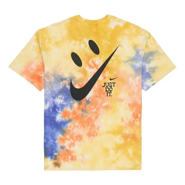 Nike Tie Dye Smiling Face Printing Loose Short Sleeve Orange T-shirt - Default Color