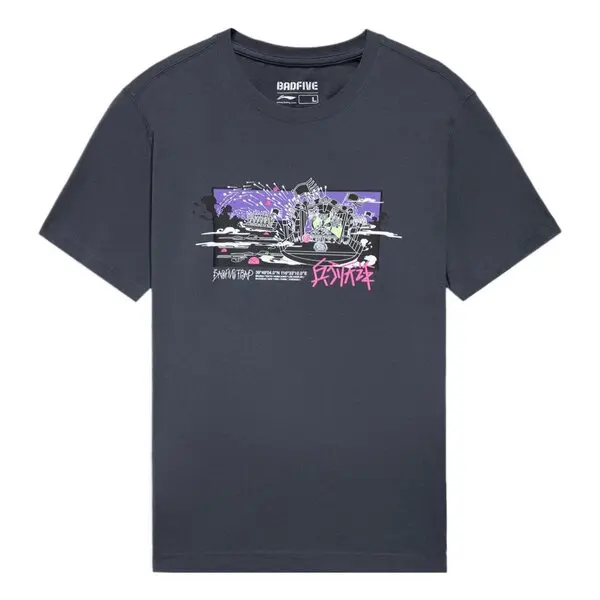 LI-NING Badfive Graphic Loose Fit T-shirt 'dark Grey - Dark Grey/multi-color