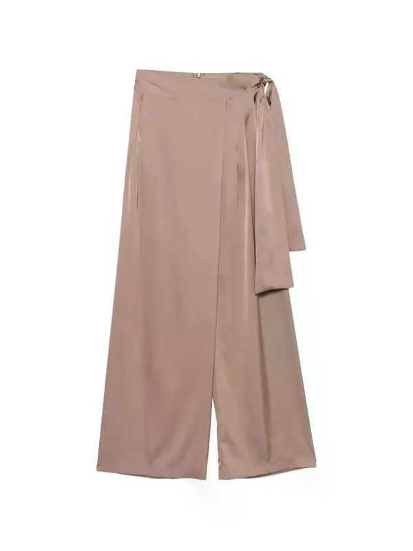 D.exterior Brown Satin Finish Wrap Trousers - Neutrals