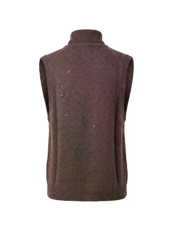 Brunello Cucinelli Sequin Embellished Roll Neck Sleeveless Sweater