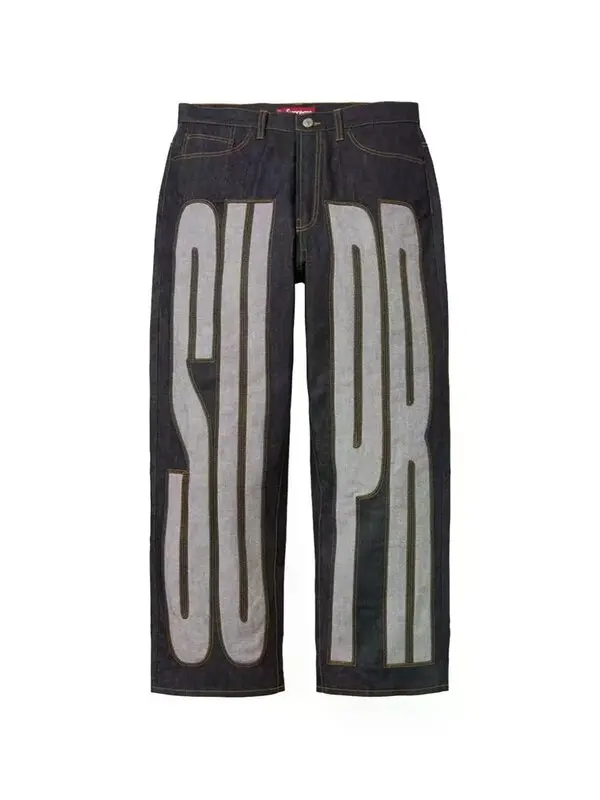 Supreme Inset Spellout Baggy Jeans - Blue