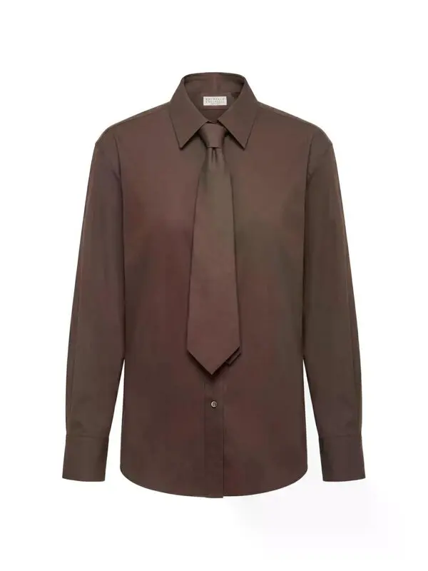 Brunello Cucinelli Tie-detail Cotton Shirt - Brown