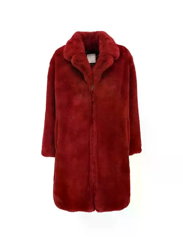 Sandro Faux-fur Single-breasted Coat - Red