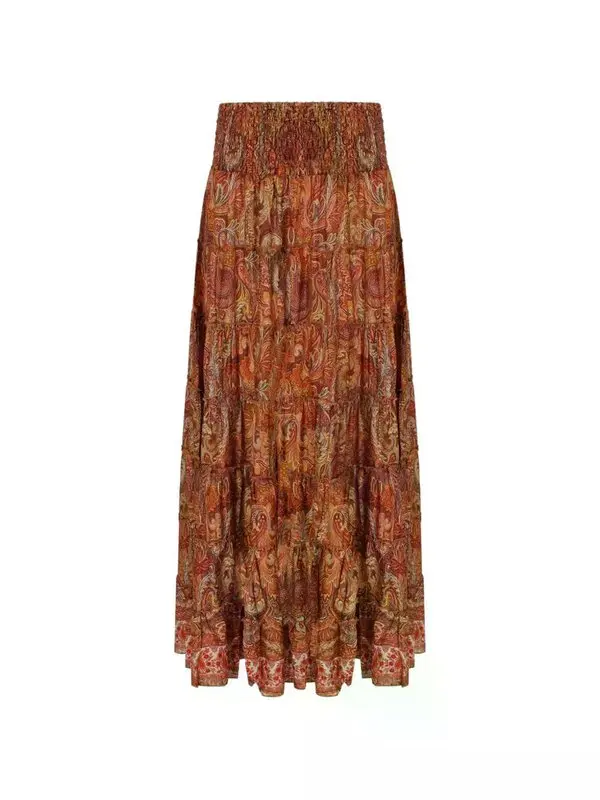 PAHIESA FORMENTERA Tiered Maxi Skirt - Orange